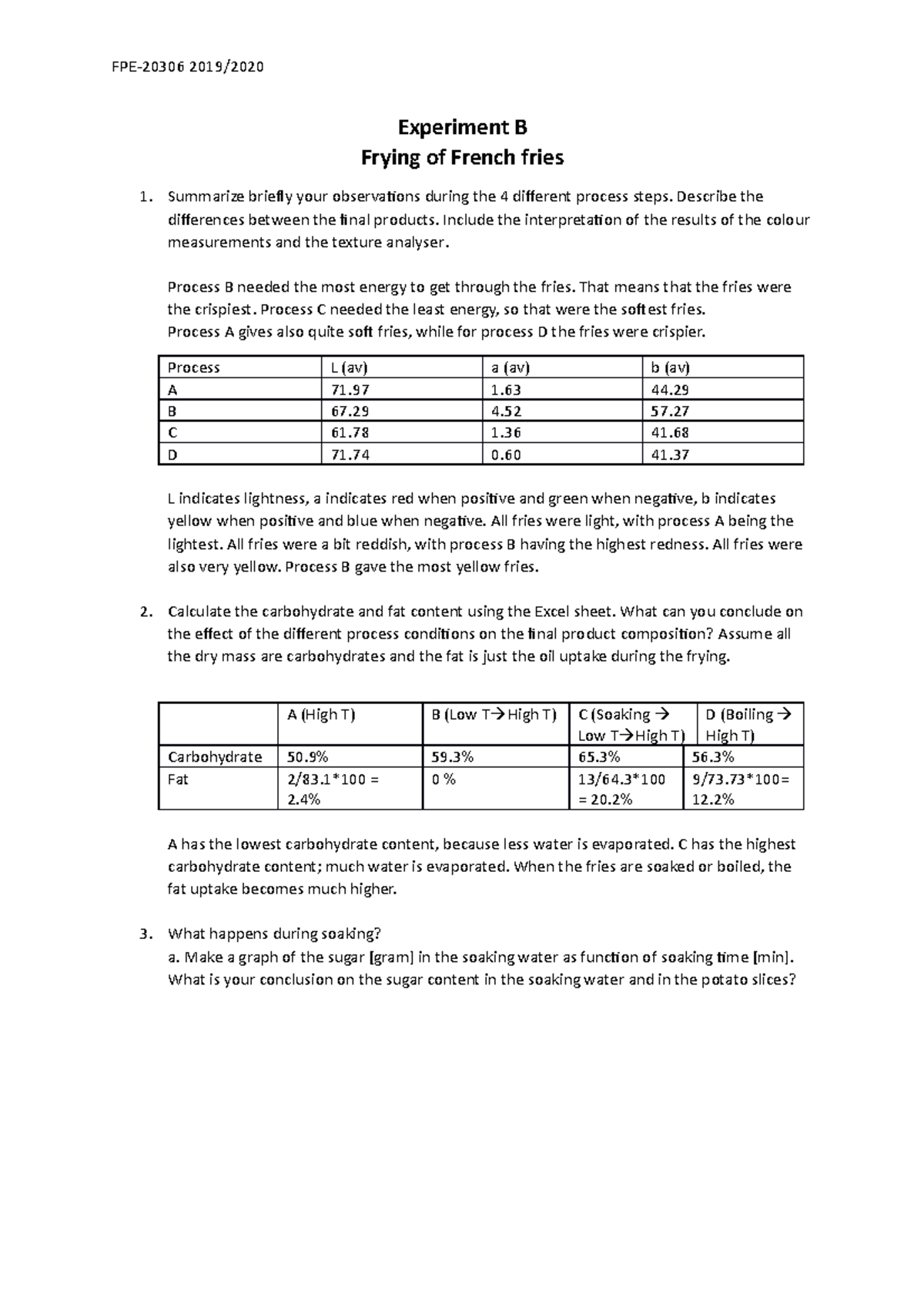 FPE-20306 Experiment B Report: Frying Techniques for French Fries ...
