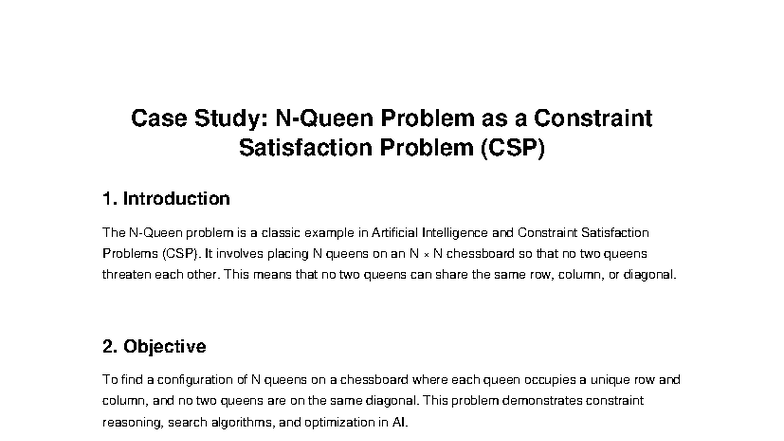 N Queen CSP Case Study: AI & Constraint Satisfaction Problems - Studocu