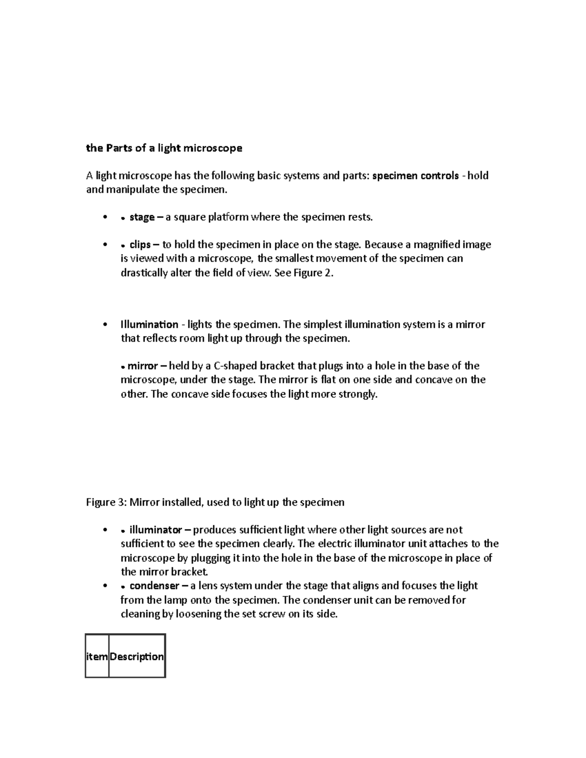 Lab notes - LAB ASSIGNMENT - the Parts of a light microscope A light ...