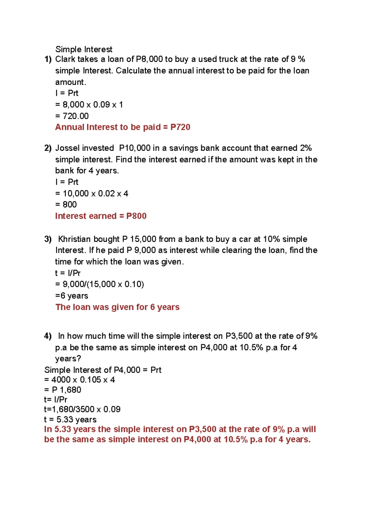 MATH 101: Simple Interest Concepts and Calculations - Studocu