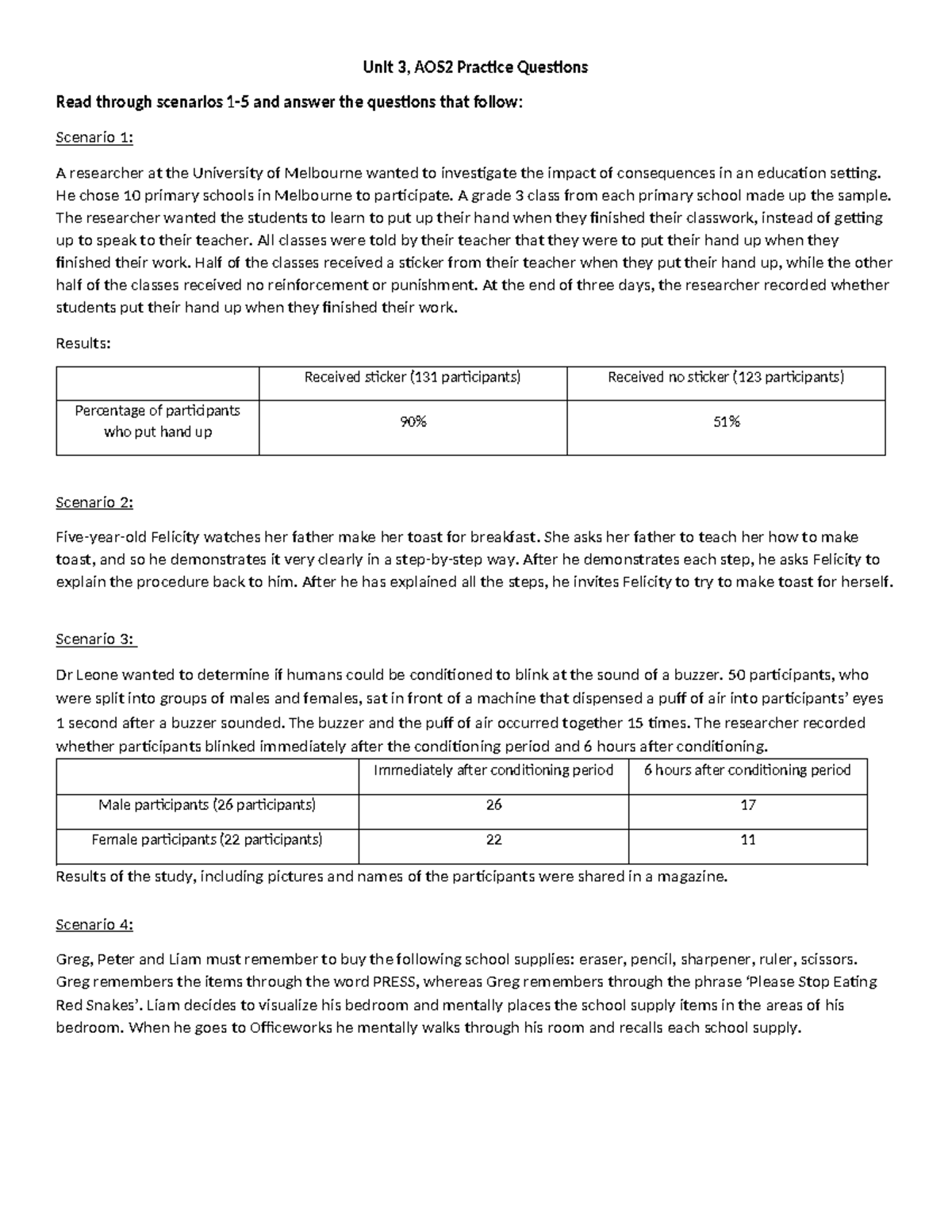 Unit 3 AOS2 Practice Questions: Learning Scenarios & Analysis - Studocu