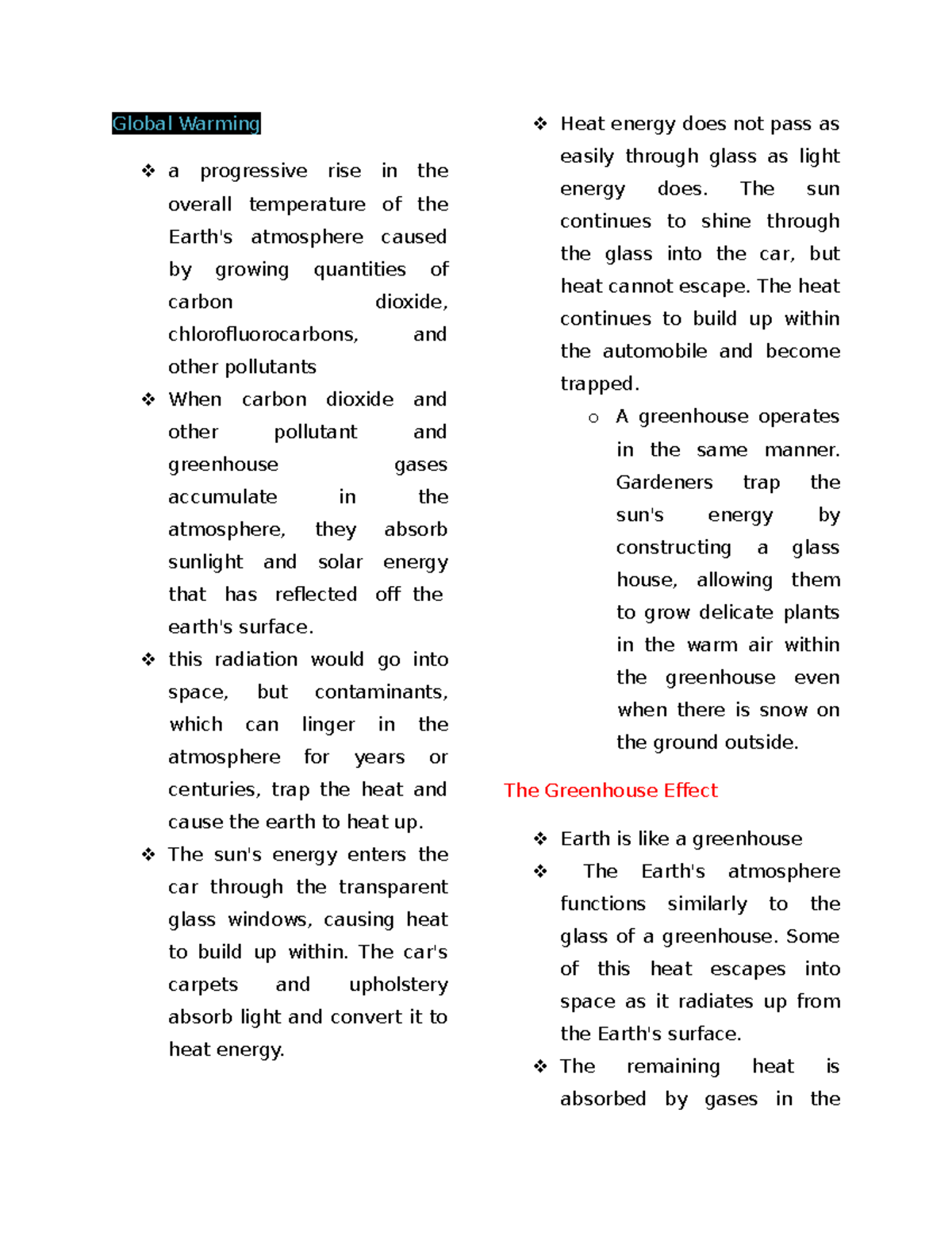 Global Warming and Greenhouse Effect lecture notes - Global Warming a ...