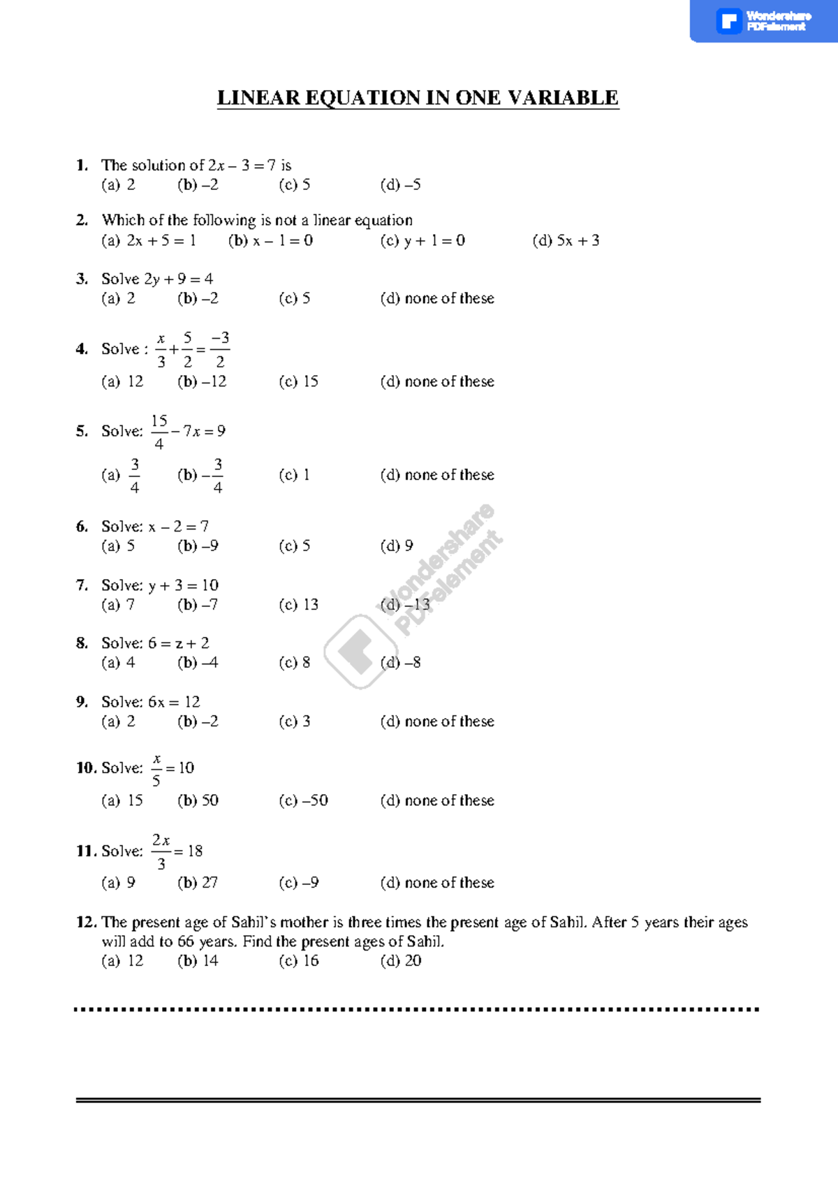 Linear Equation IN ONE Variable-8th Class Maths - LINEAR EQUATION IN ...