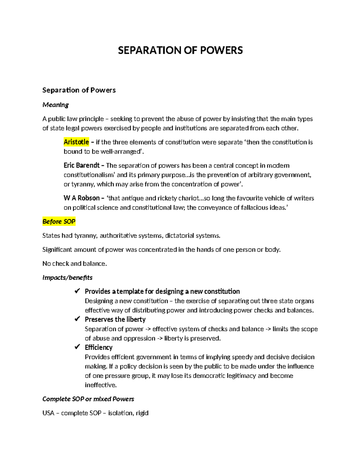 Separation of Powers in the UK: Final Exam Study Notes - Studocu