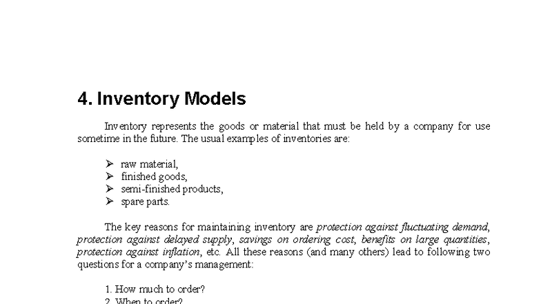 Inventory Models: Understanding Costs and Optimal Ordering Strategies ...