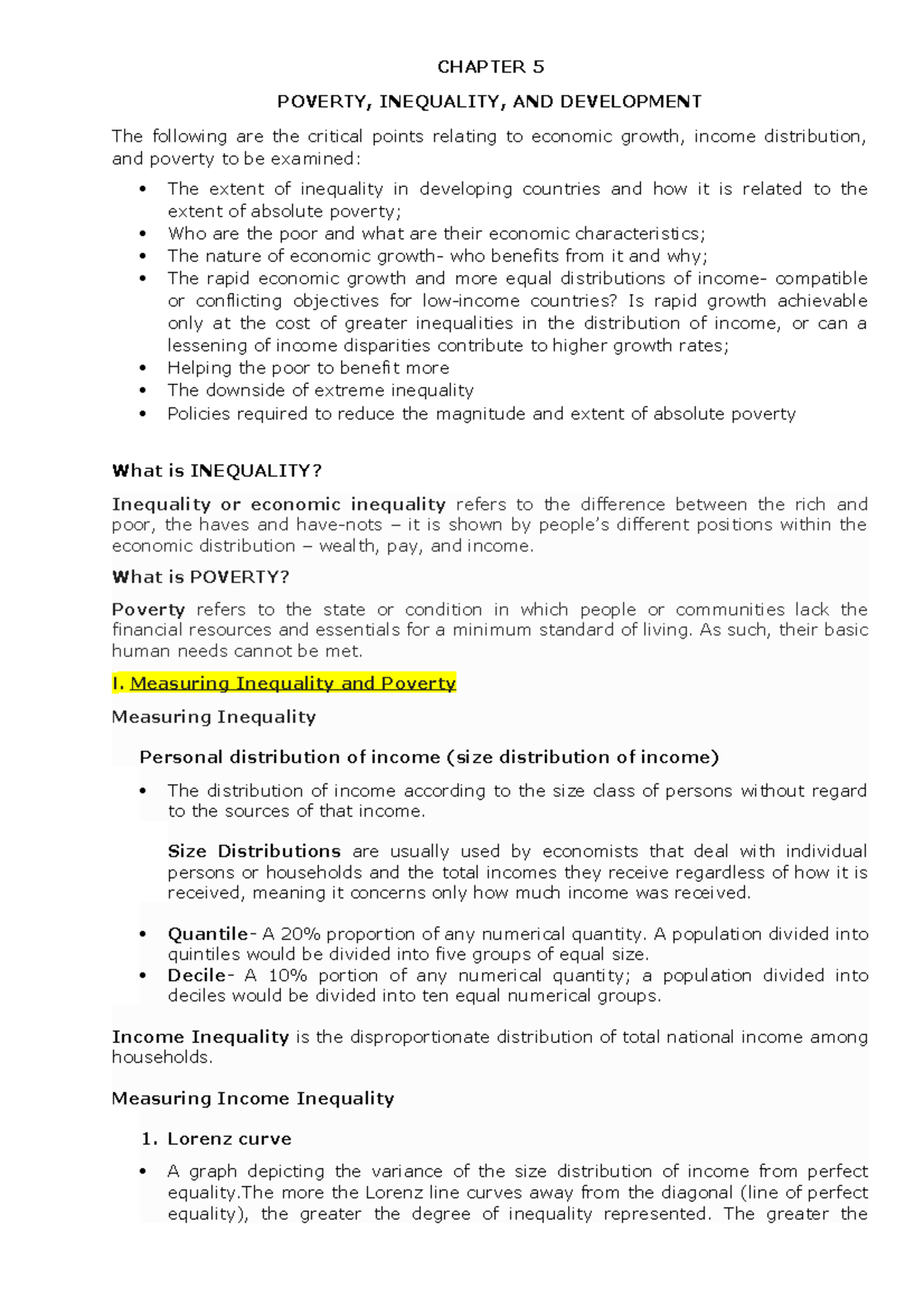 Econ Dev Chapter 5 - Poverty, Inequality, and Development Insights ...