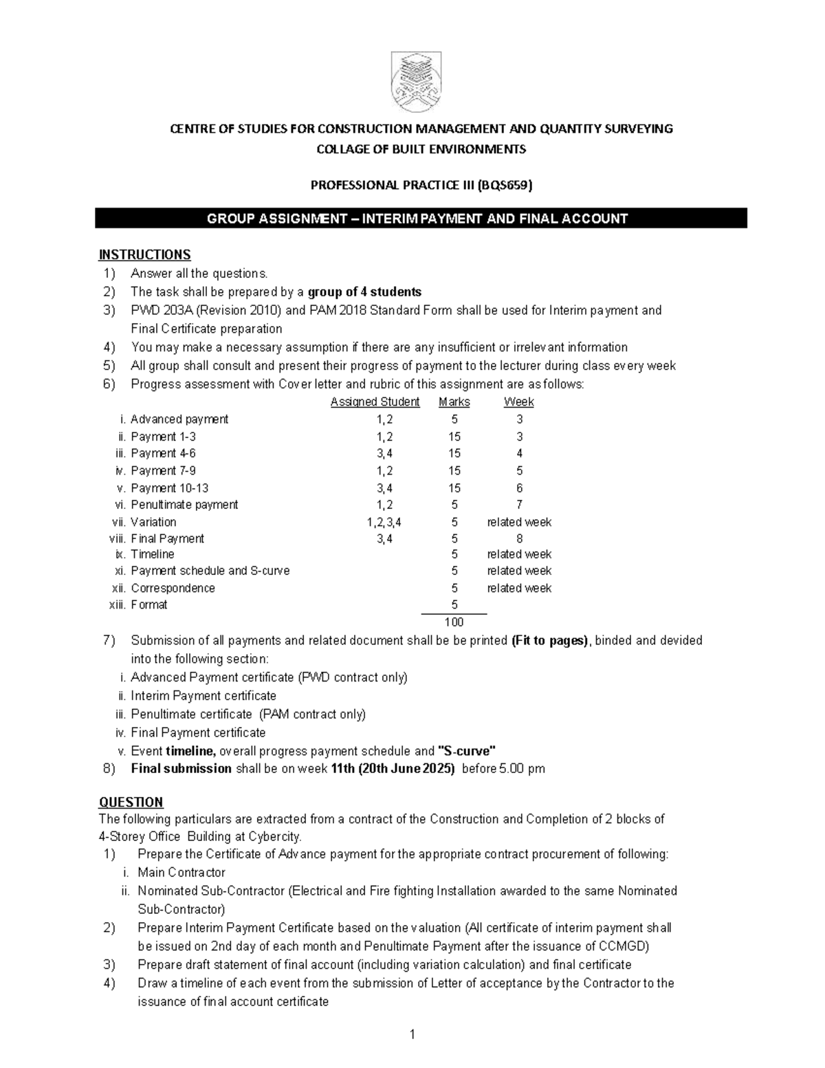 BQS659 Group Assignment: Interim Payment & Final Account Guidelines ...