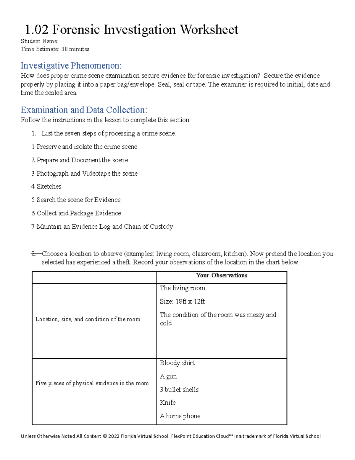 Forensic Investigation Worksheet - Steps and Evidence Collection - Studocu