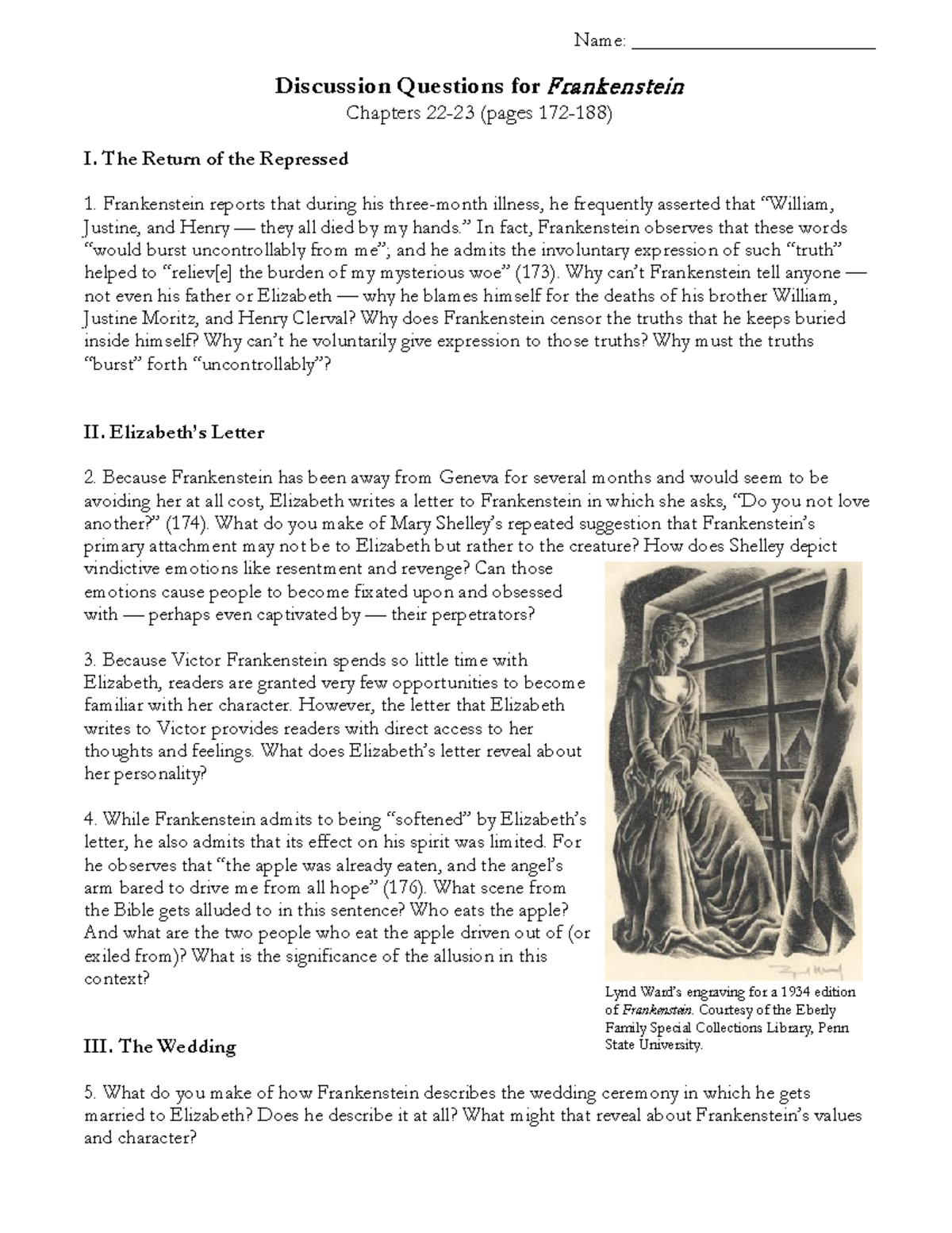 Discussion Questions for Frankenstein Chs 22-23 (KLC) - Studocu