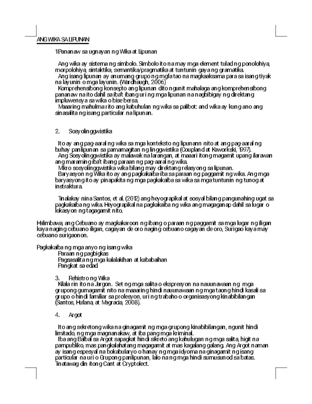 ANGWIKASALIPUNAN 1: Wika at Lipunan - Isang Pagsusuri - Studocu