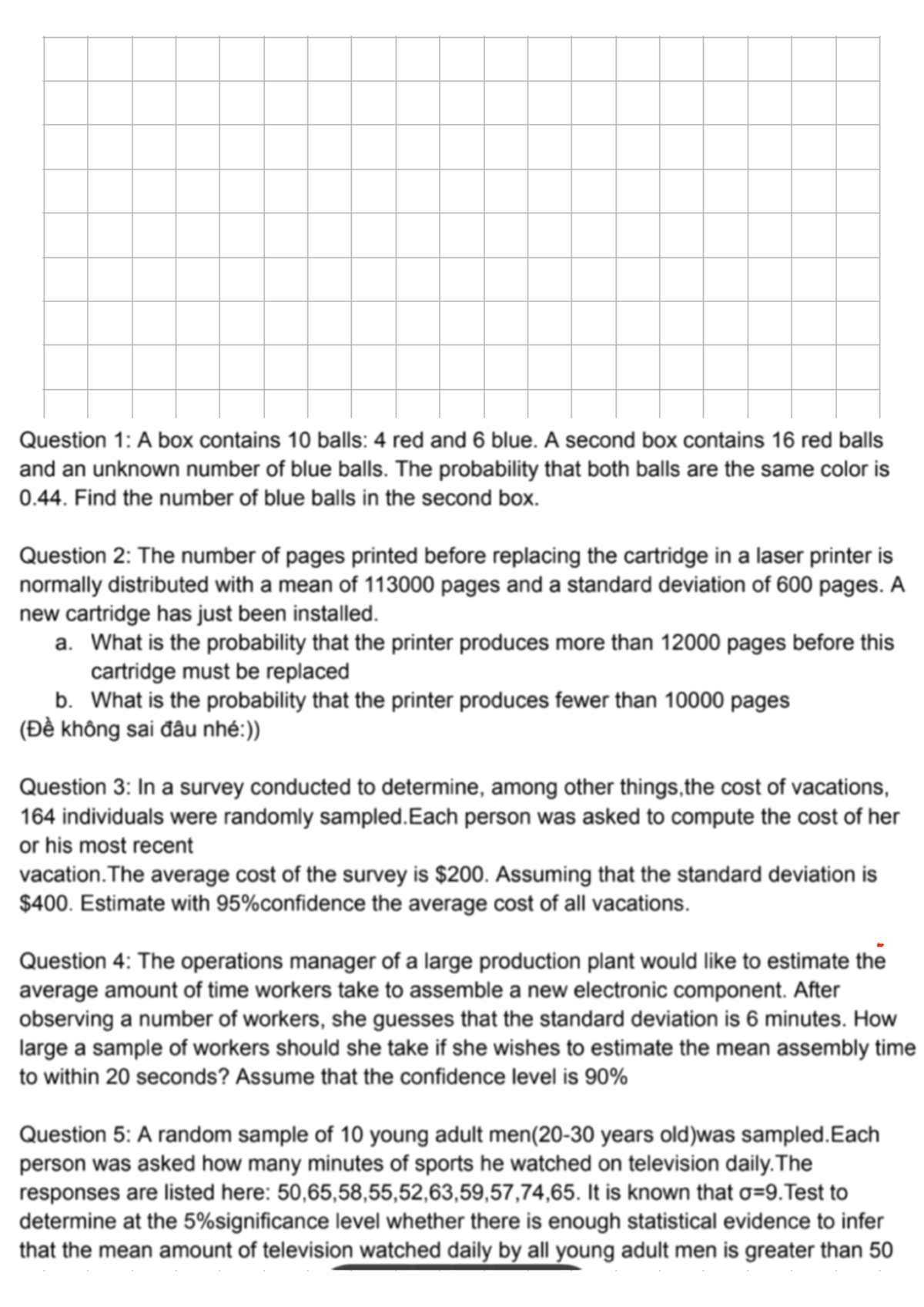 XSTK - Practice Questions on Probability and Statistics - Studocu