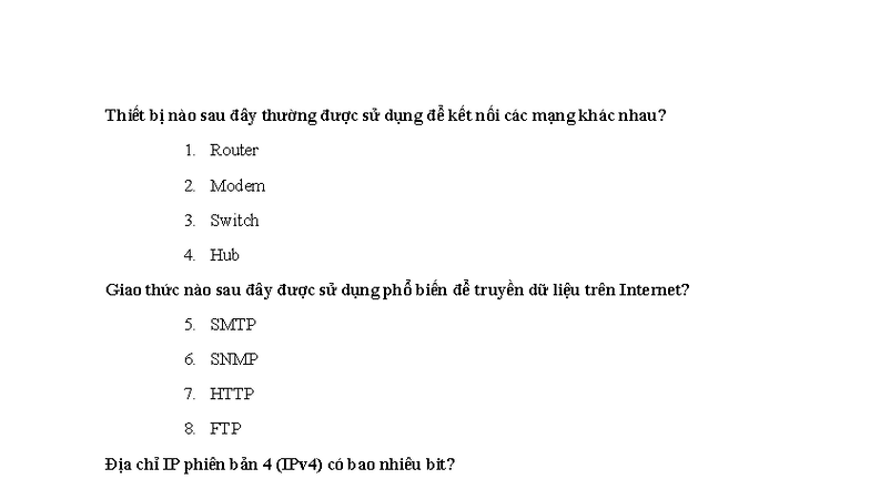 Bộ Câu Hỏi Ôn Tập Mạng Máy Tính - CCNA 101 - Studocu
