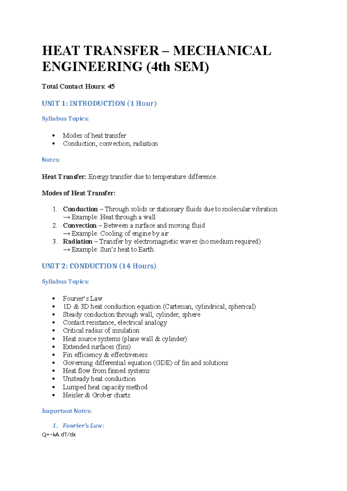 HEAT TRANSFER MECHANICAL ENGINEERING NOTES (4th SEM) - Studocu