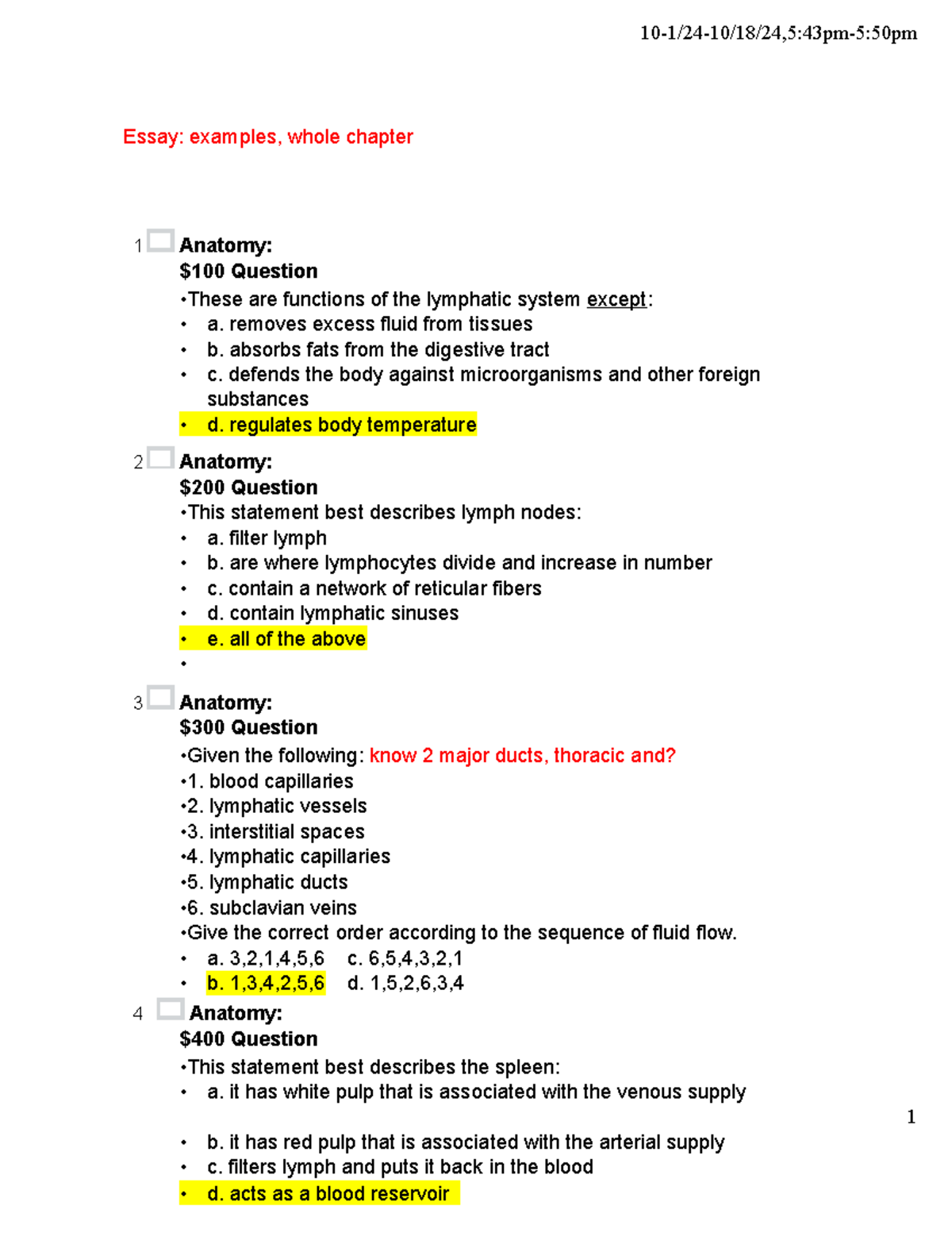 Anatomy & Immunity: Lymphatic System Overview (GAME) - Studocu
