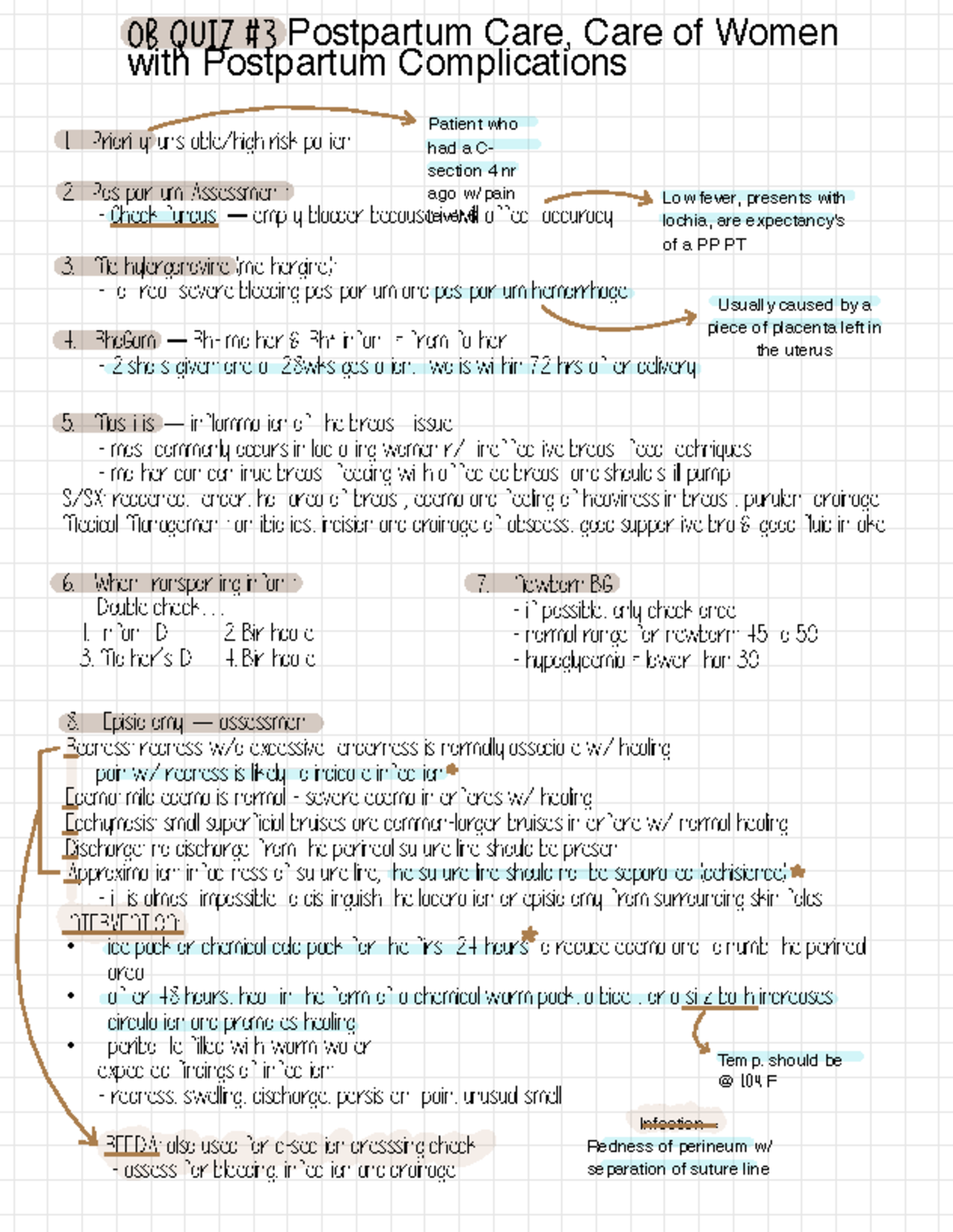 OB Quiz #3 - Key Concepts in Postpartum Care and Complications - Studocu