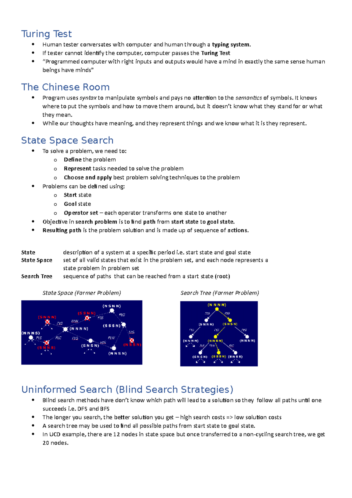 Course Notes on Search Algorithms and AI Concepts (CS101) - Studocu