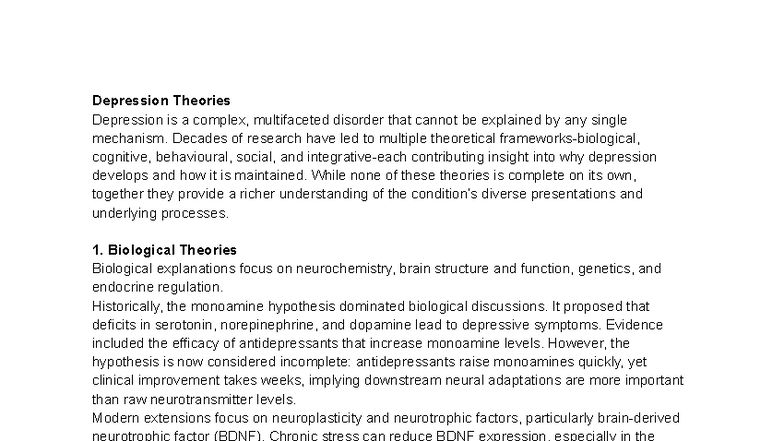 Depression Theories: Understanding Biological & Psychological Models ...