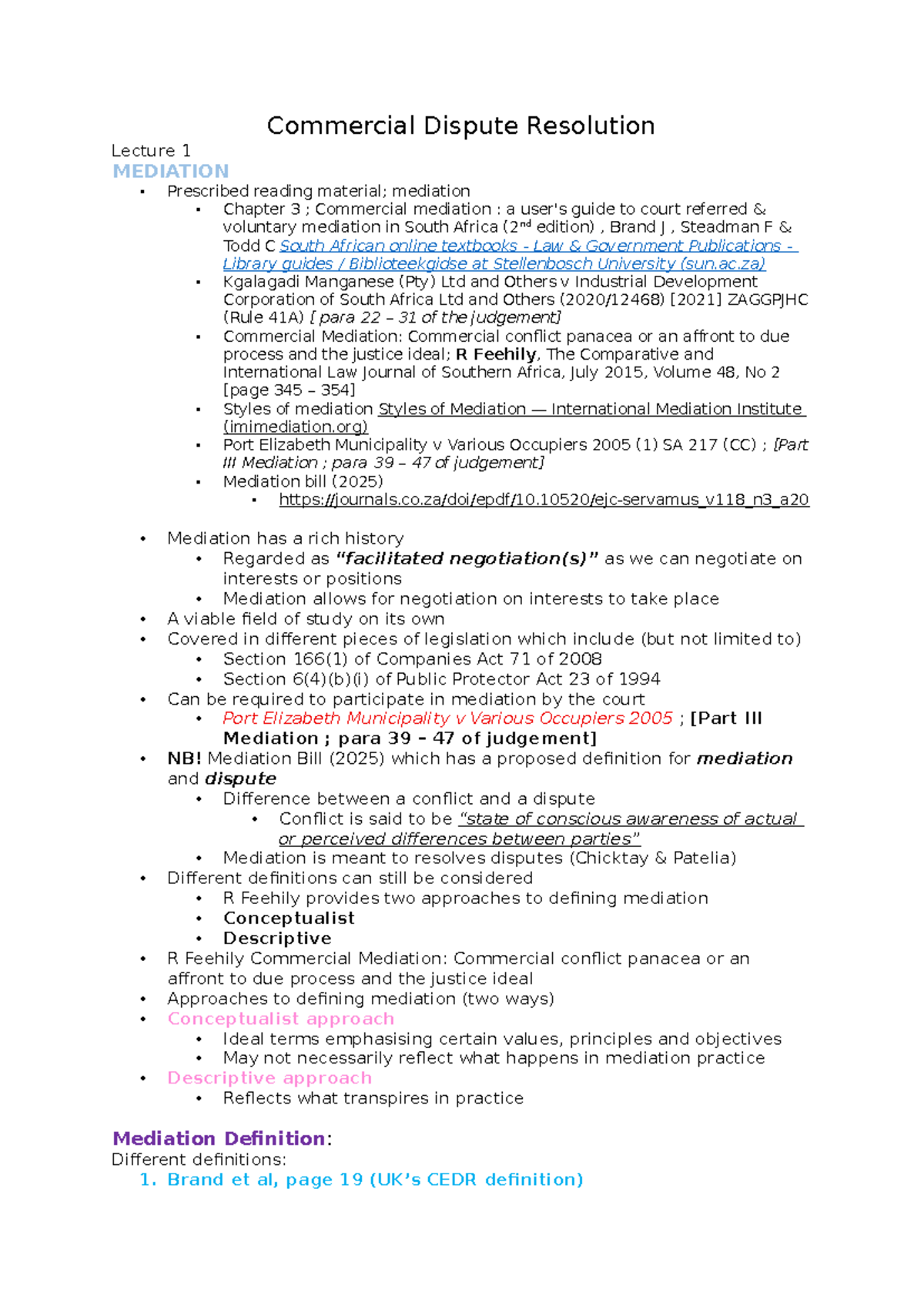 Lecture 1: Mediation in Commercial Dispute Resolution (LAB 101) - Studocu