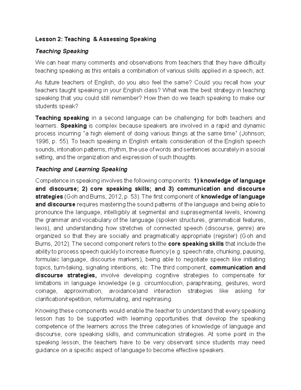 Teaching and Assessing Speaking: Strategies and Competence Development ...