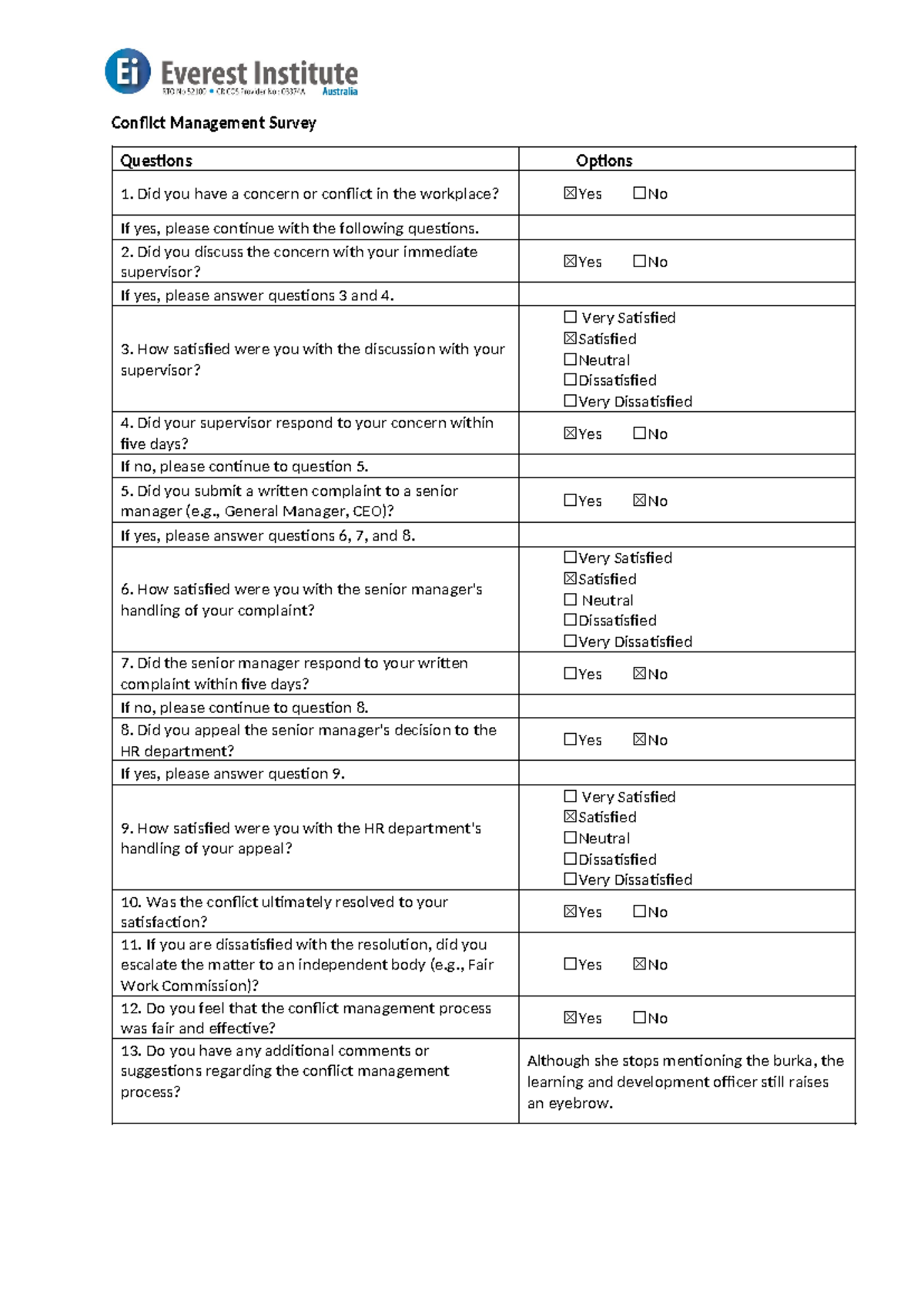 Section 3 - Question 1 - Survey 1 05 - Conflict Management Survey ...