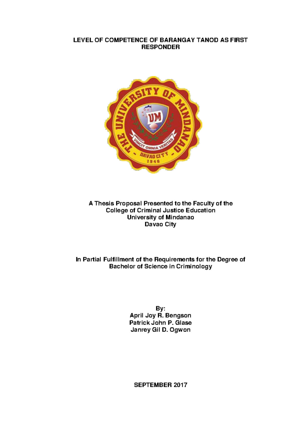 Competence of Barangay Tanod as First Responders: A Thesis Proposal ...