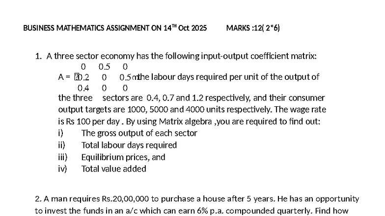 Business Maths Assignment (BM101) - Due 14th Oct 2025 - Studocu