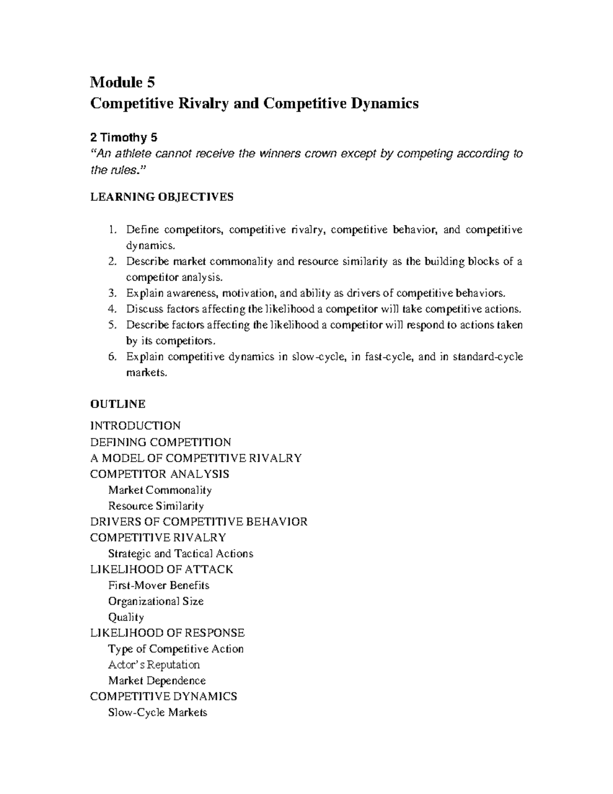 Module 5: Insights on Competitive Rivalry & Dynamics Analysis - Studocu