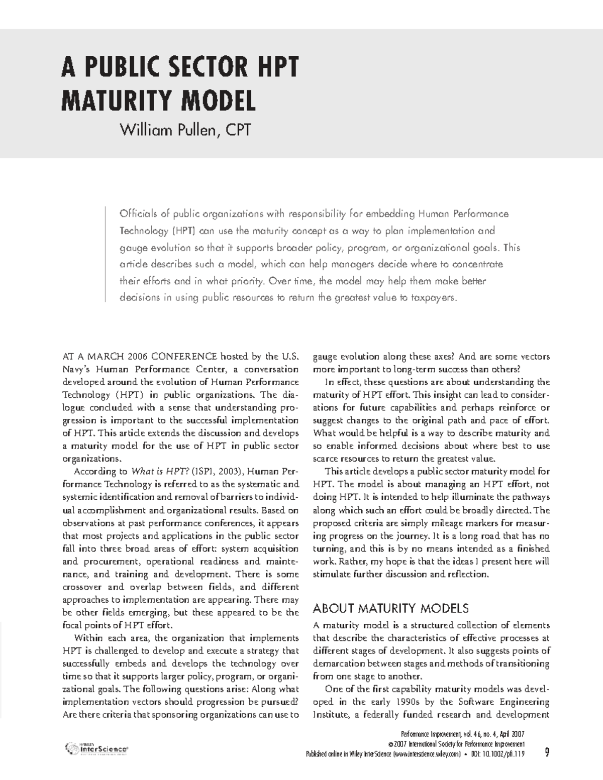 Public Sector HPT Maturity Model: Insights and Implementation ...