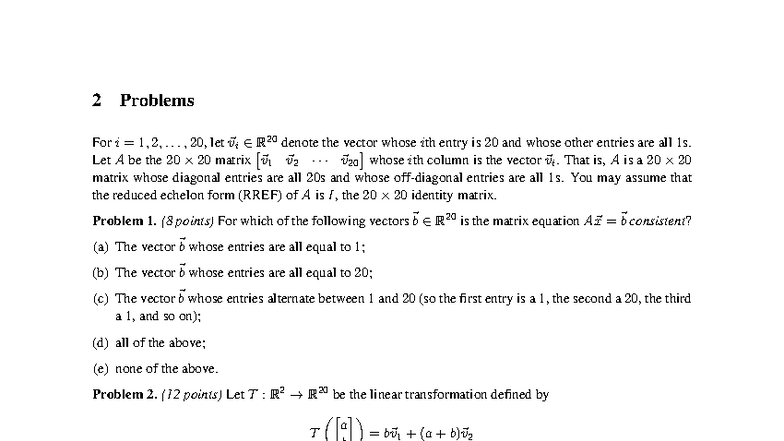 Takehome Final Exam: Linear Algebra Problems for MATH 101 - Studocu