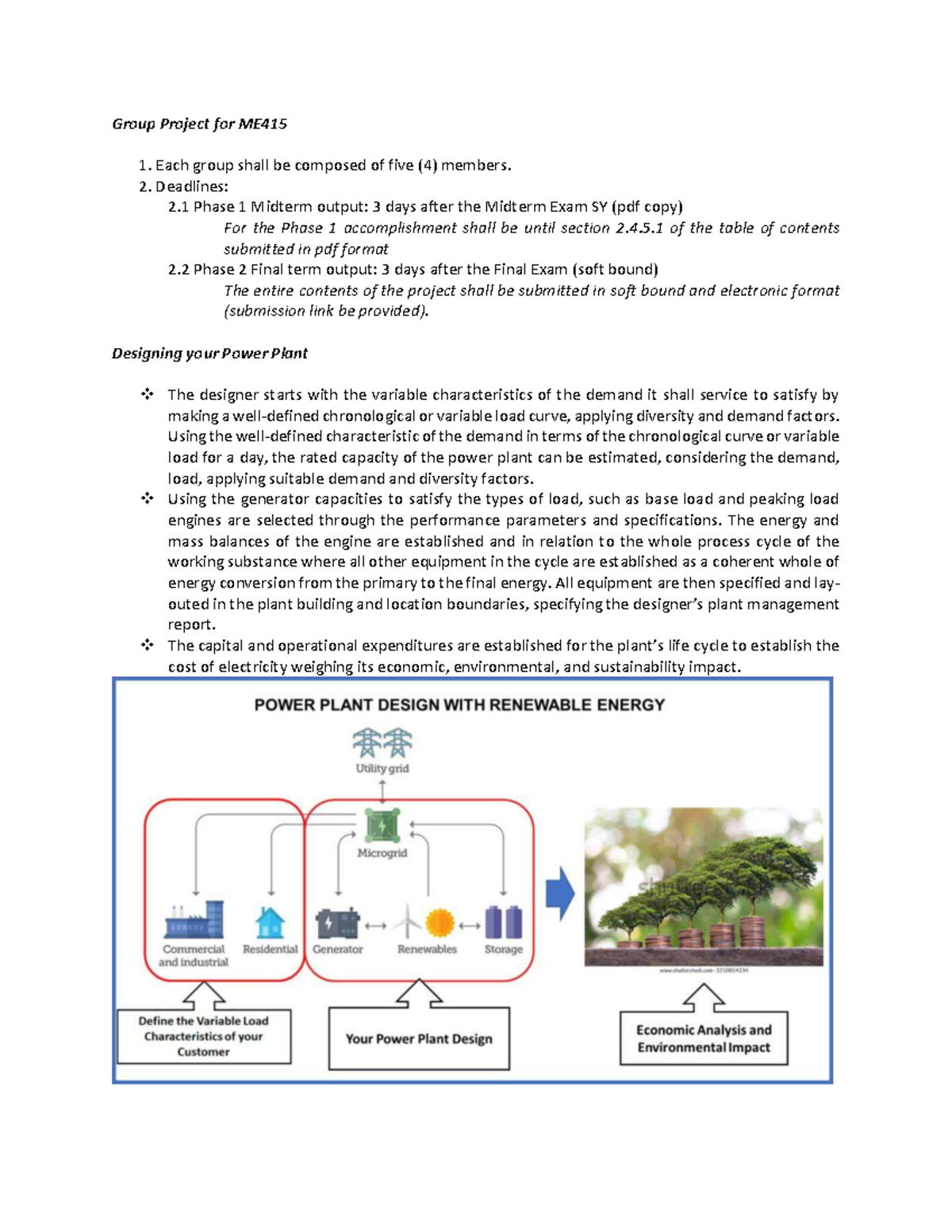 Instruction on Group Project for ME415: Power Plant Design and ...