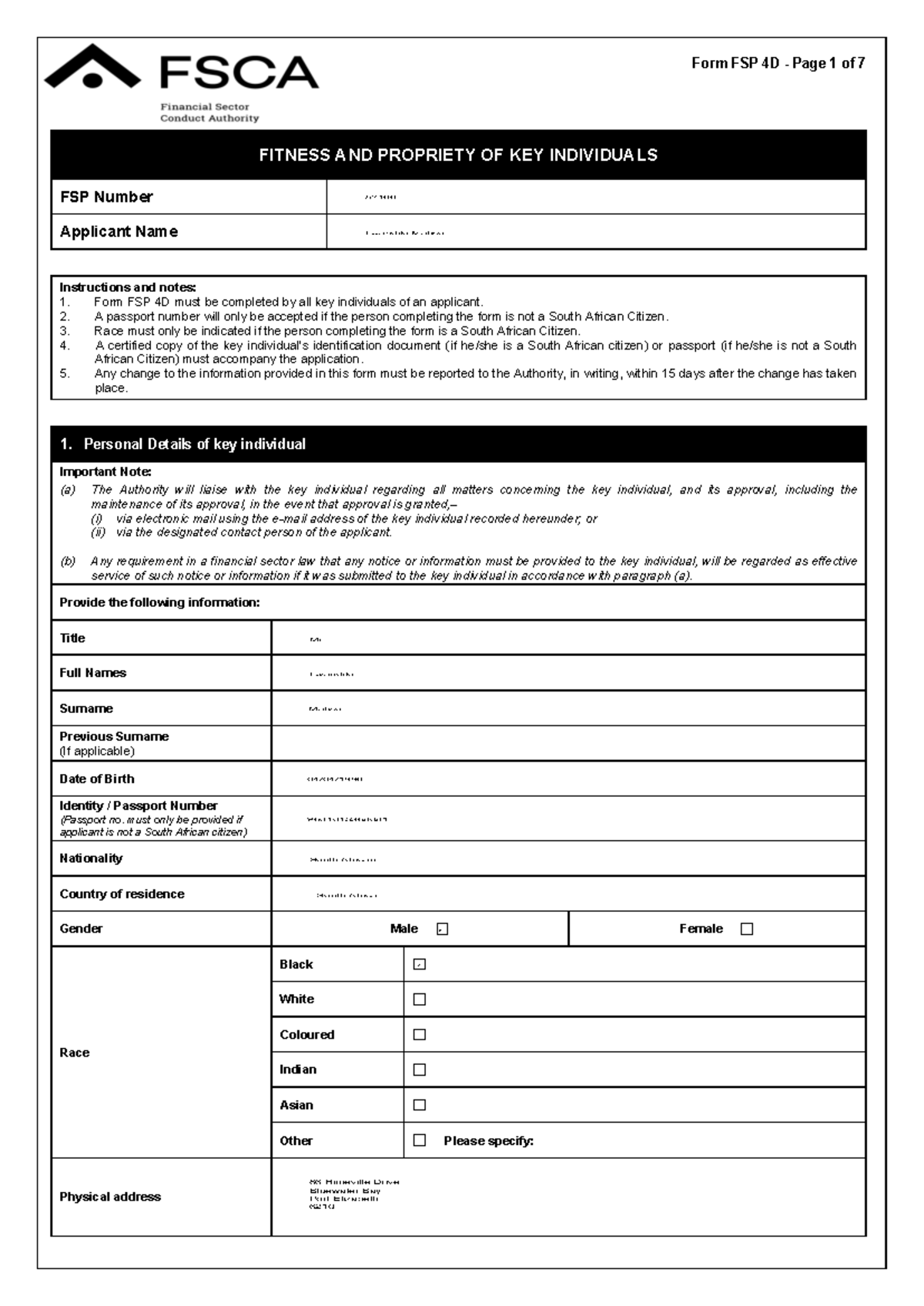 FSP 4D Application Form for Key Individuals - Lwandile Matiso - Studocu