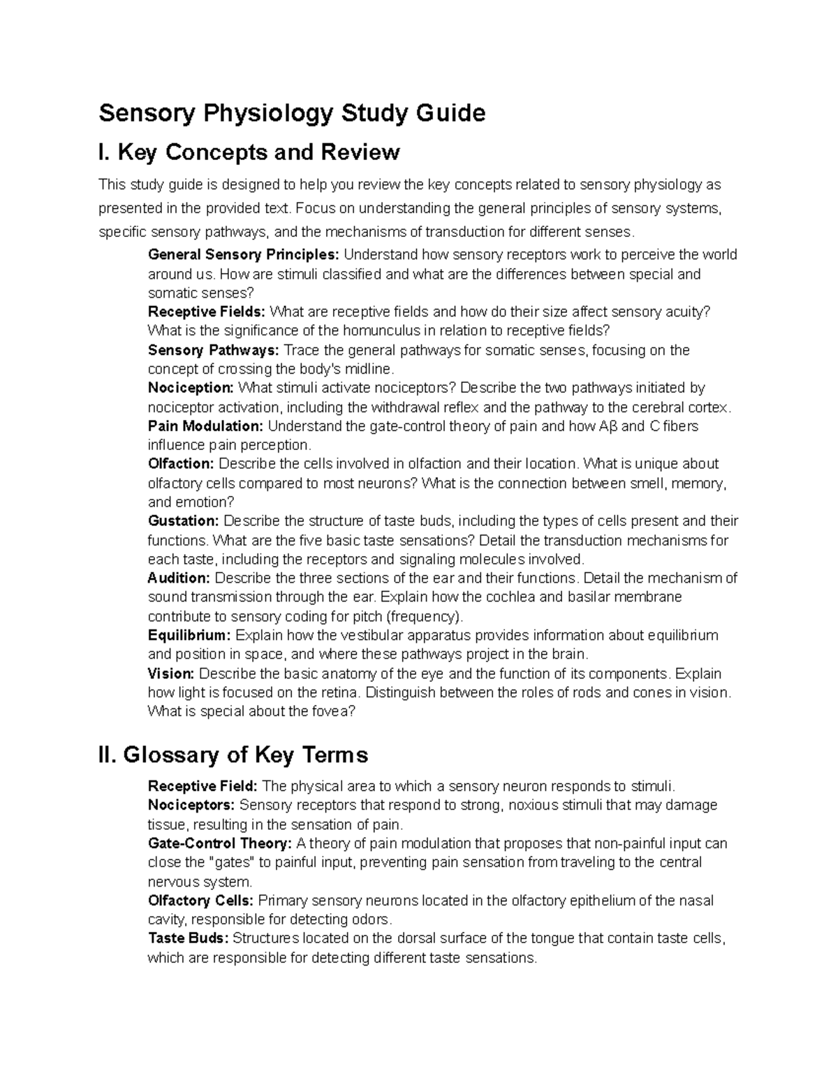 Sensory Physiology Study Guide - Key Concepts and Review This study ...