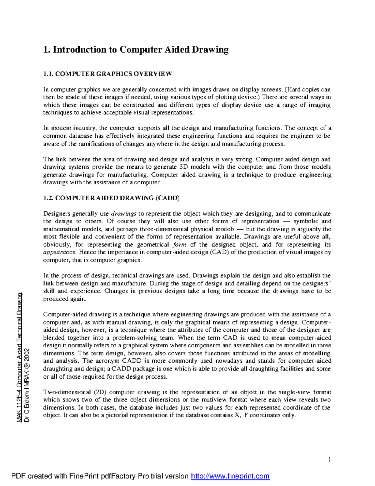 CADD 1: Lecture Notes and Practice Materials on Computer Aided Drawing ...