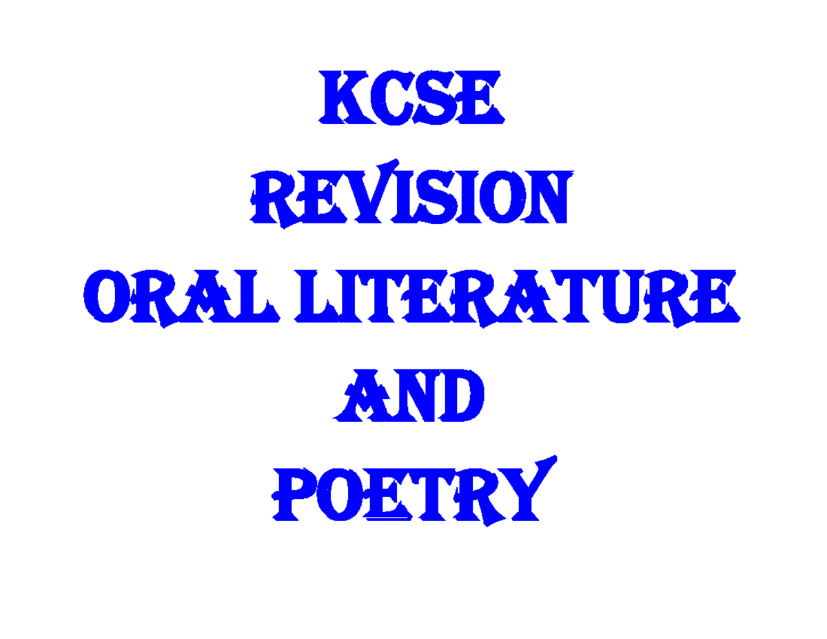 KCSE Revision: Understanding Oral Literature and Poetry Concepts - Studocu