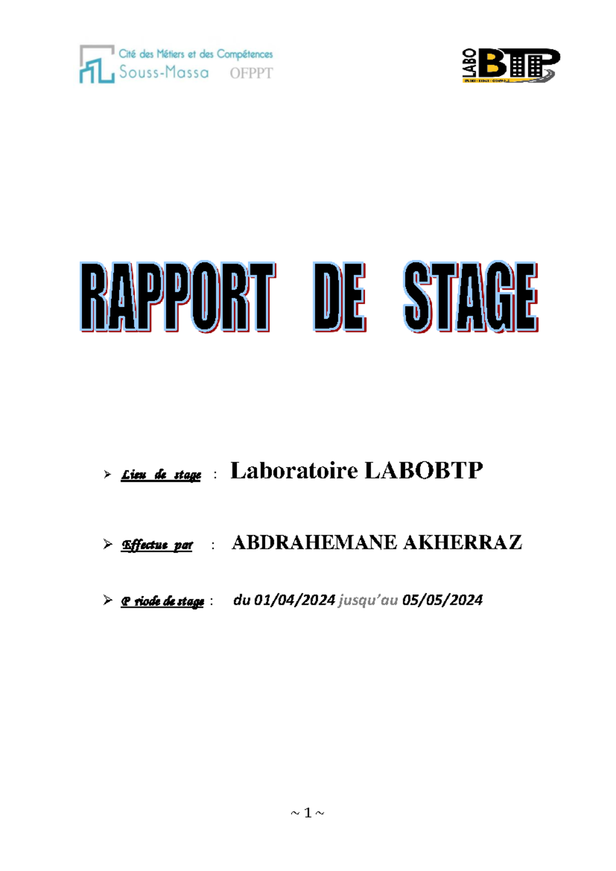 Rapport de Stage de Laboratoire LABO BTP - 2024 - Studocu