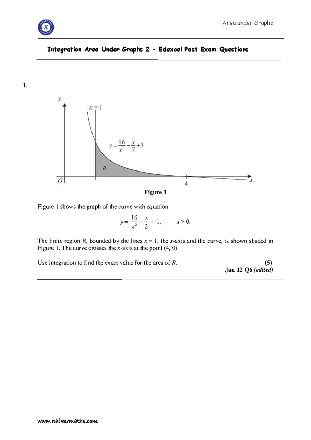 Integration Area and Definite Integrals 2: Edexcel Past Exam Questions ...