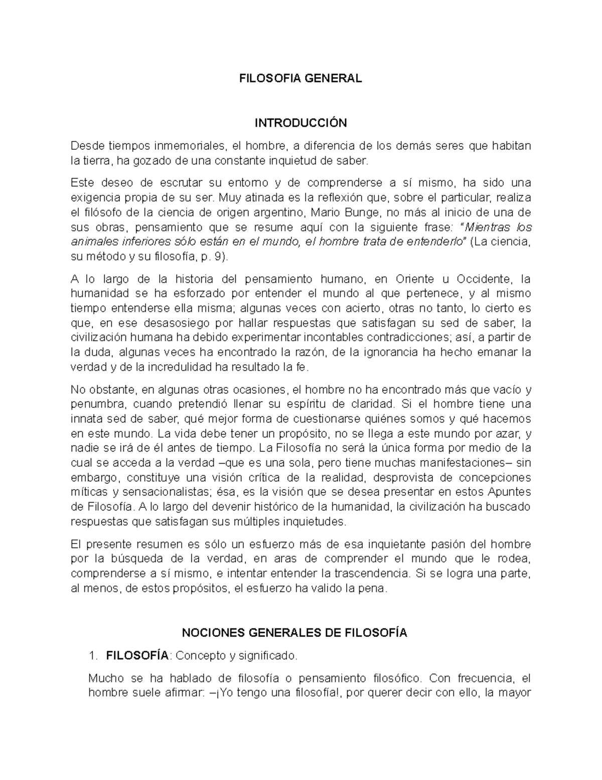 Resumen de Filosofía General - Apuntes y Nociones Clave - Studocu