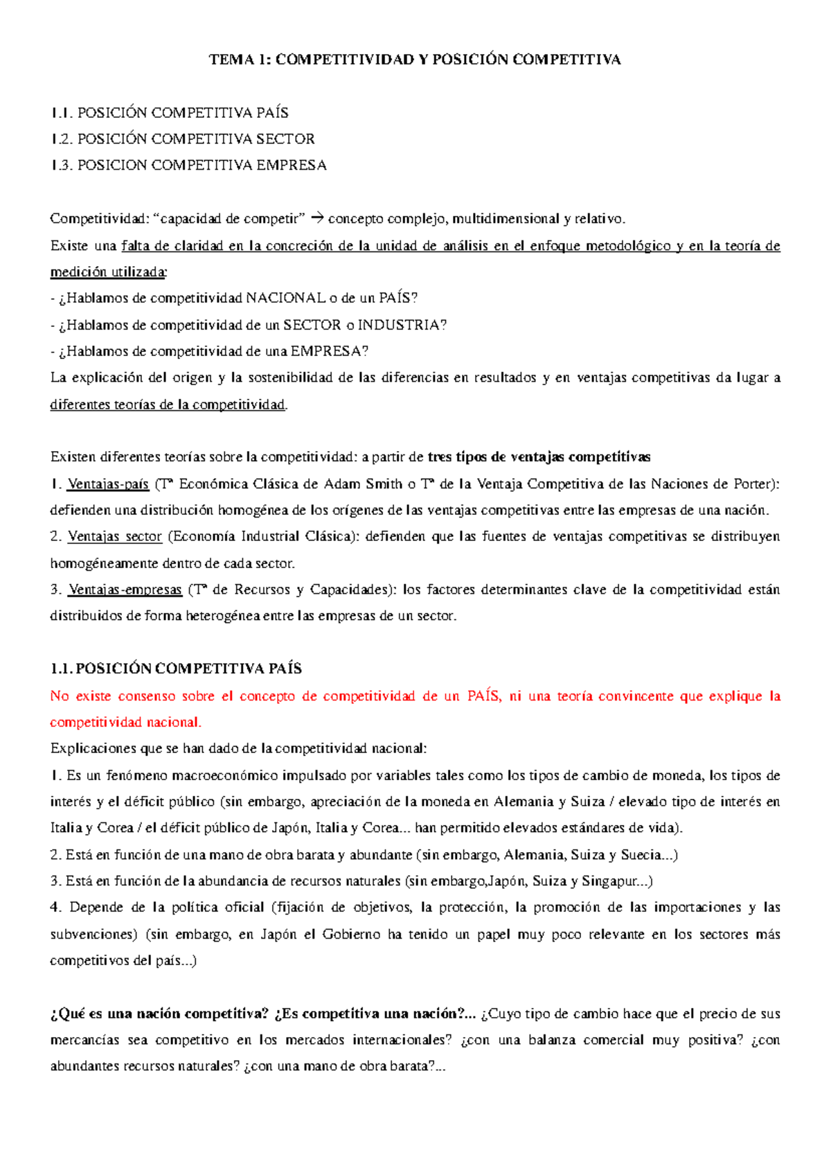 TEMA 1: COMPETITIVIDAD Y POSICIÓN COMPETITIVA - Apuntes de Clase - Studocu