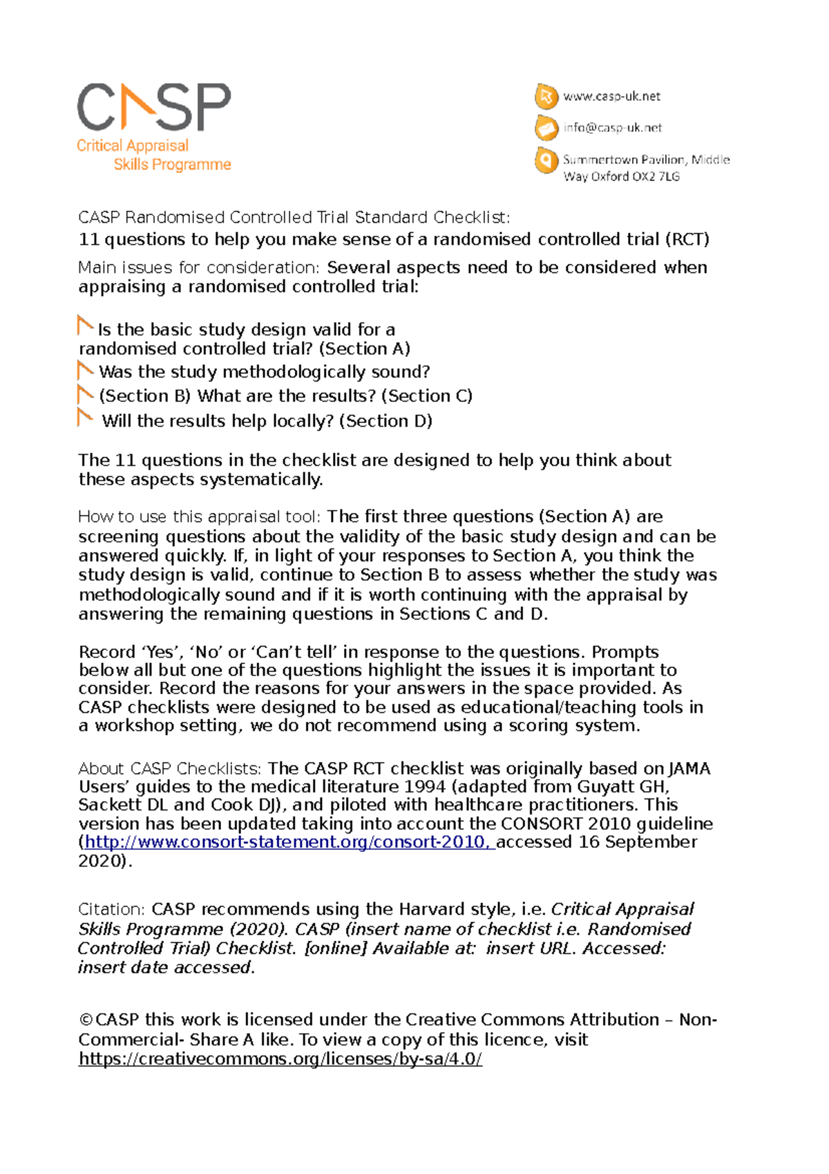 CASP RCT Checklist: An Appraisal Tool for Randomized Trials Analysis ...