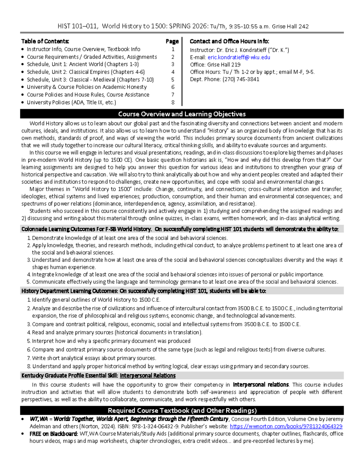 HIST 101: Syllabus for World History to 1500 - Spring 2026 - Studocu