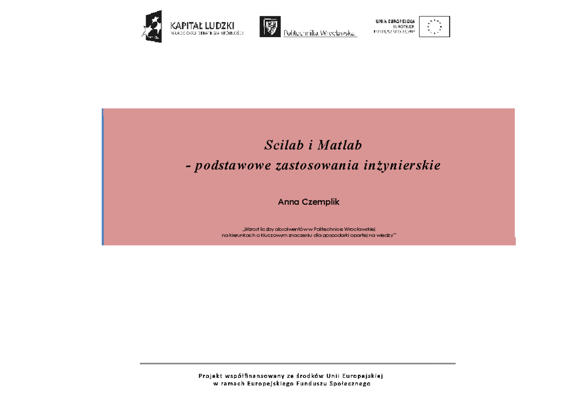18973 Scilab i Matlab - podstawowe zastosowania inżynierskie - Studocu