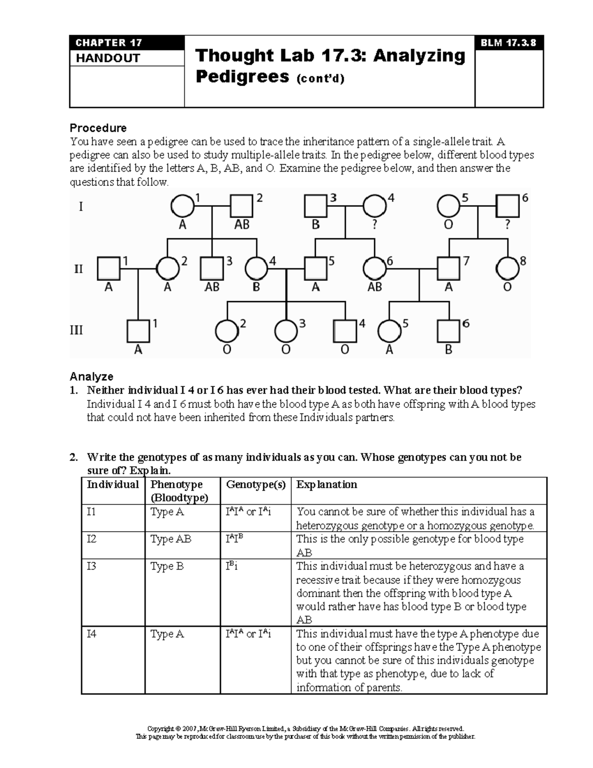 Thought Lab 17 - n n - Thought Lab 17: Analyzing Pedigrees (cont’d ...