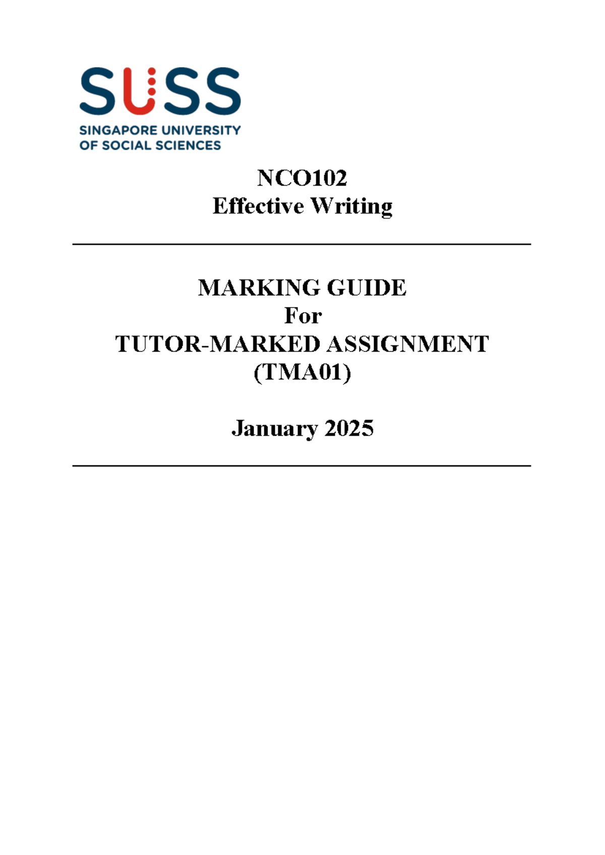 NCO102 Effective writing TMA01 marking guide and essay instructions ...