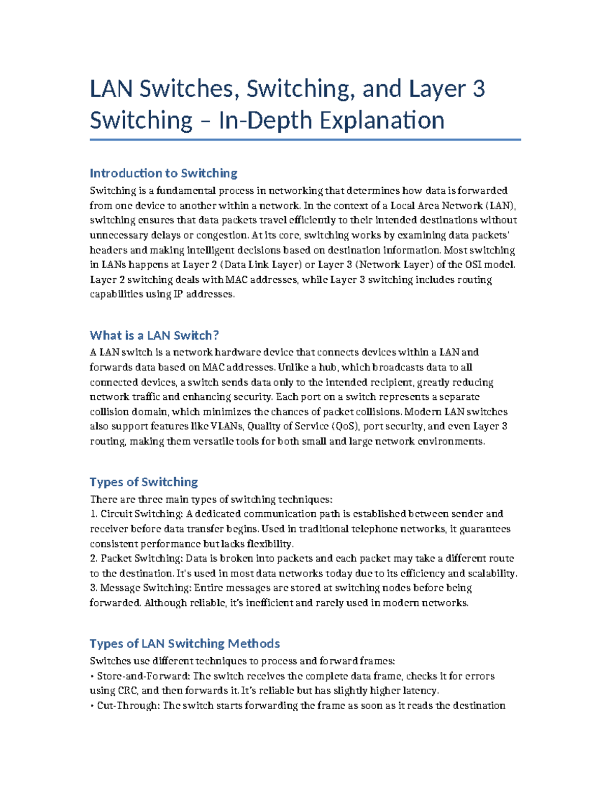 Module 3: Quadrant 2 - LAN Switching & Layer 3 Switching Overview - Studocu