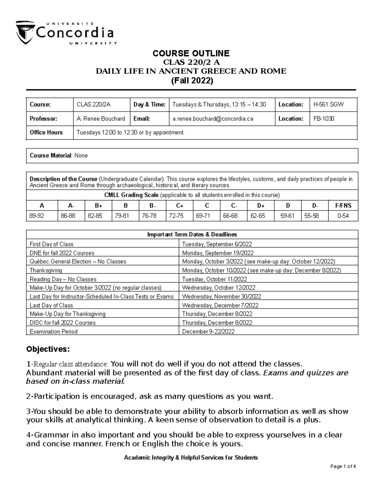 ClAS 220 course outline: Daily life in ancient Greece and Rome - Studocu