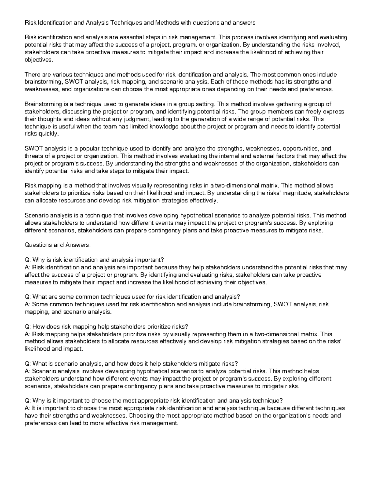 Risk Identification and Analysis Techniques and Methods - This process ...