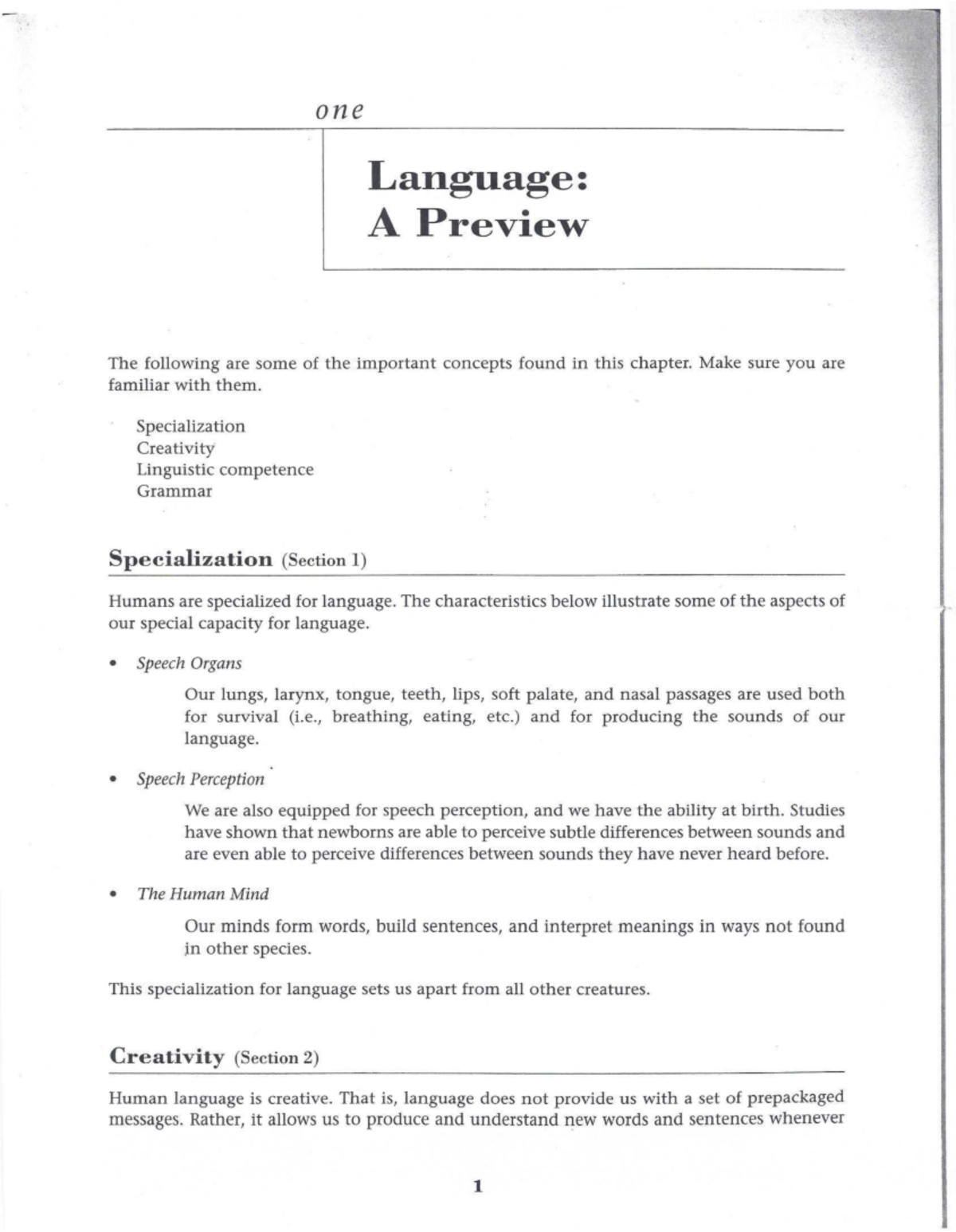 Linguistics 0828: Chapter 1 - Language Specialization & Competence ...