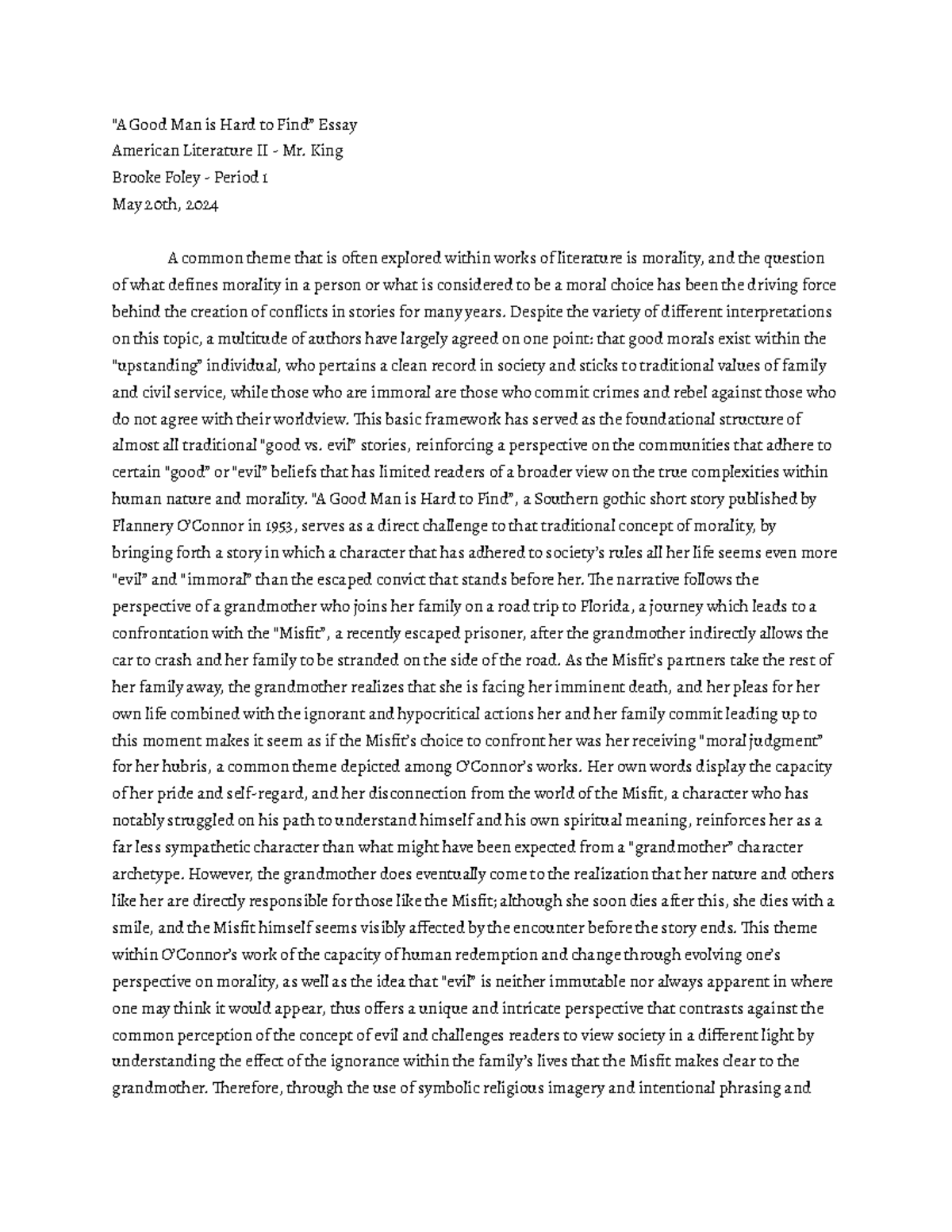 “A Good Man is Hard to Find” Essay - “A Good Man is Hard to Find” Essay ...