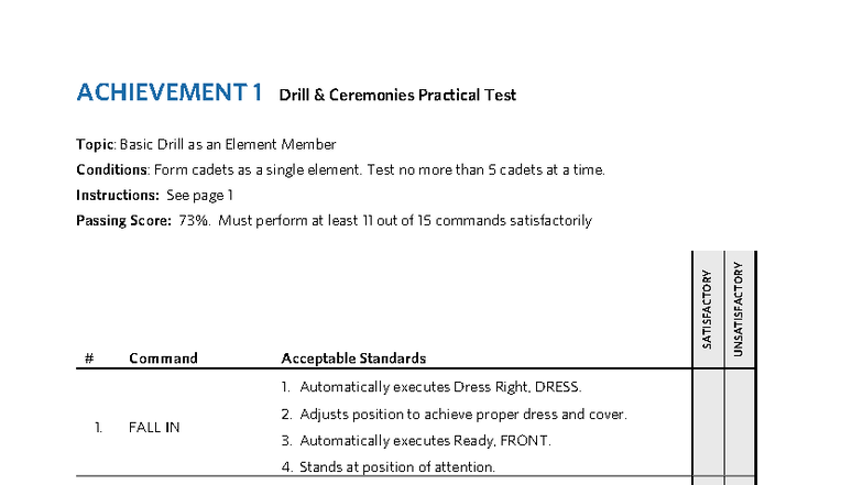 Drill Test 1: Basic Ceremonial Commands (0C62009) - Studocu