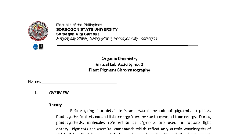 Virtual Lab 2: Plant Pigment Chromatography Activity - Studocu